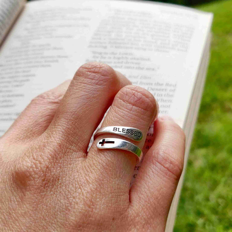 "FAITH" Script Sterling Silver Cross Ring – Always Blessed