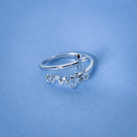 "WWJD" Script Sterling Silver Cross Ring – Always Blessed