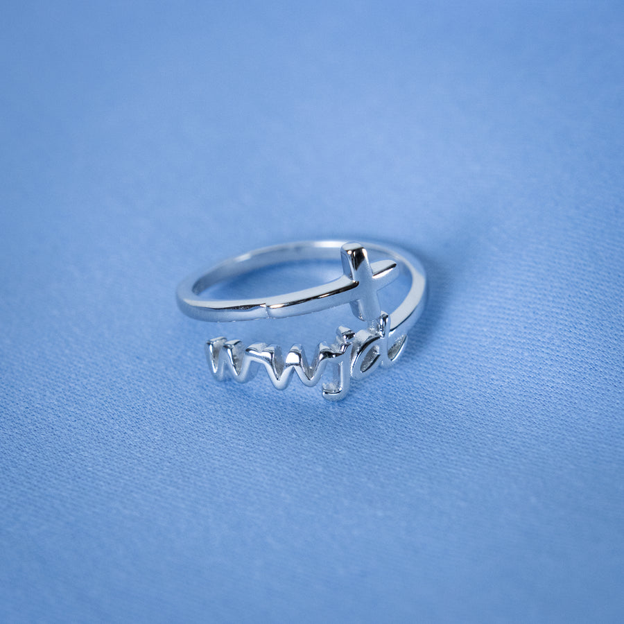 "WWJD" Script Sterling Silver Cross Ring – Always Blessed