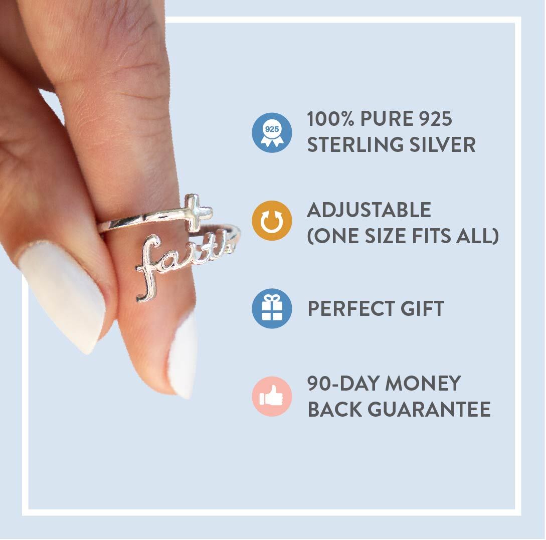"FAITH" Script Sterling Silver Cross Ring – Always Blessed