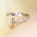 "FAITH" Script Sterling Silver Cross Ring – Always Blessed